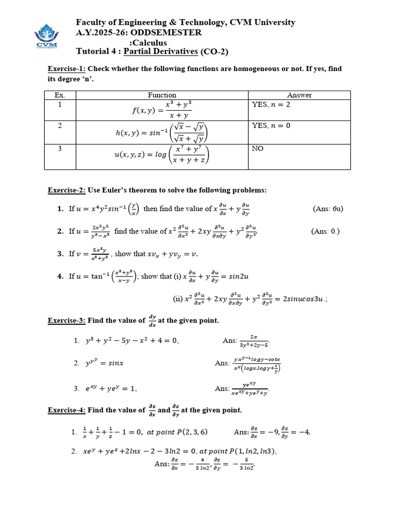 Tut-4 Calculus Sem-I Ay 2025-26 | PDF | Mathematical Analysis | Mathematics