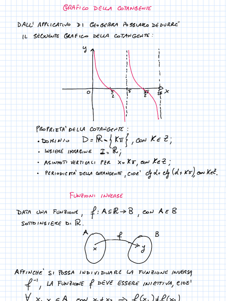 Grafico Della Cotangente. Funzioni Inverse Arcoseno e Arcocoseno | PDF