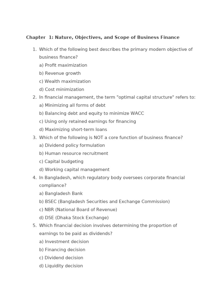 Finance Self Test | PDF | Capital Budgeting | Working Capital