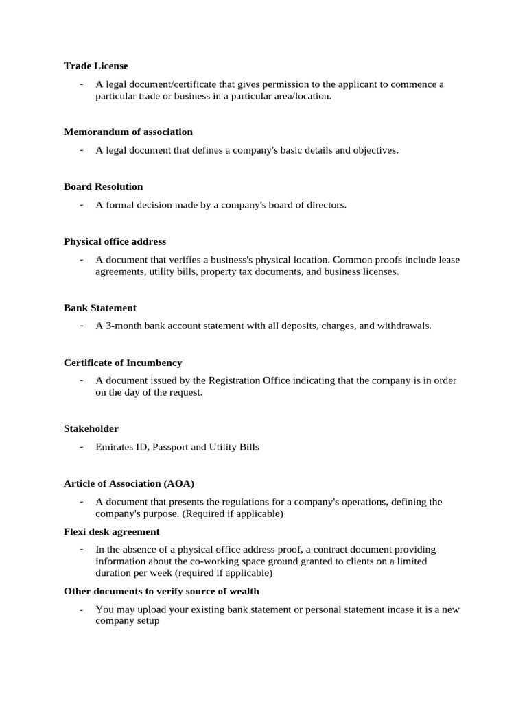 Required Documents for Corporate Onboarding | PDF