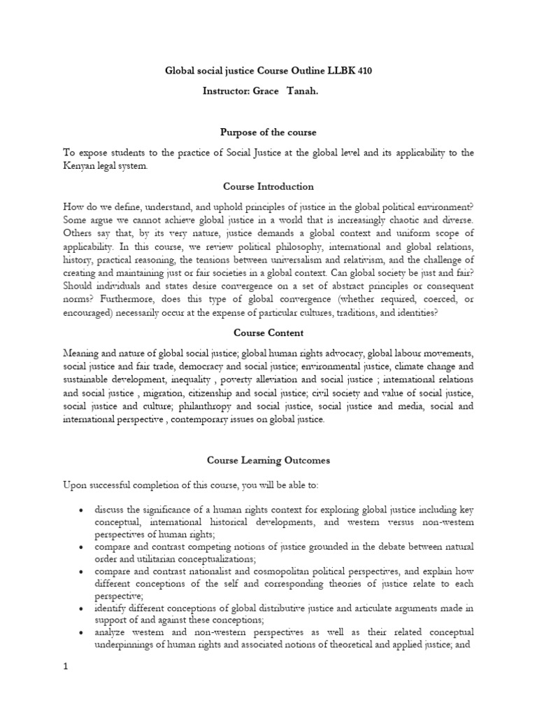 Global Social Justice-Course Outline | PDF | Sustainability | Social ...