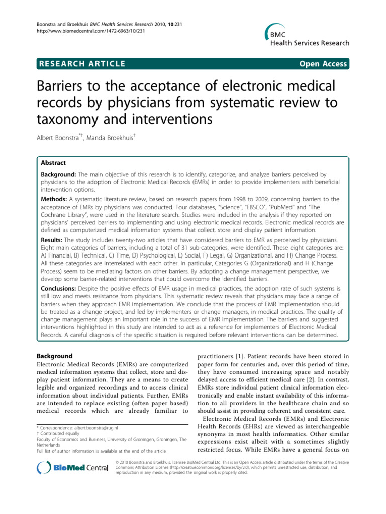 Barriers to EMR Adoption by Physicians | PDF | Electronic Health Record ...