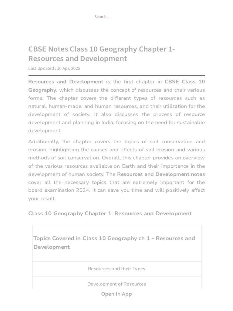 CBSE Notes Class 10 Geography Chapter 1 - Resources and Development ...