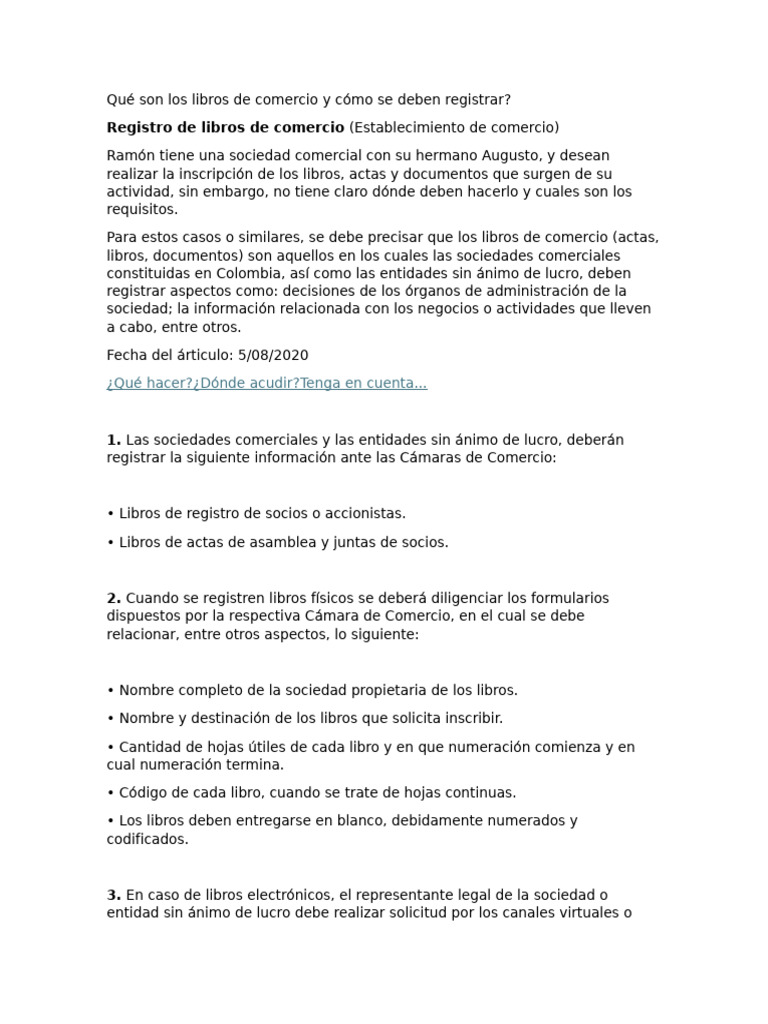 Qué Son Los Libros de Comercio y Cómo Se Deben Registrar | PDF ...