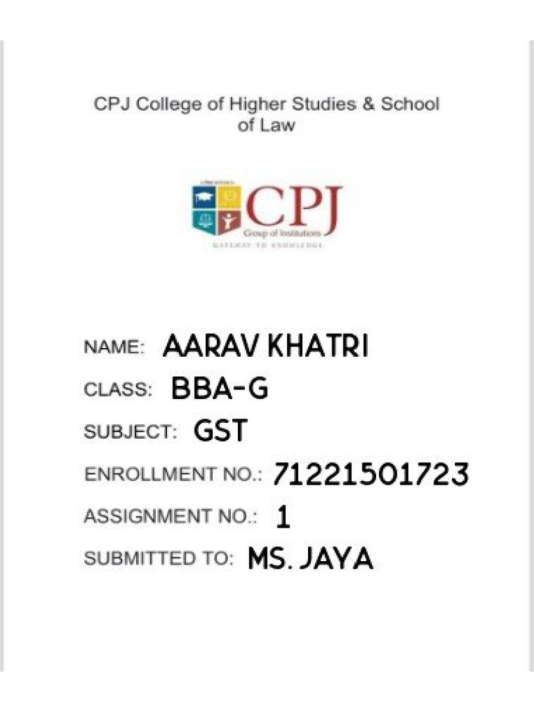 Aarav Khatri BBA-G GST Assignment-1 - Compress | PDF