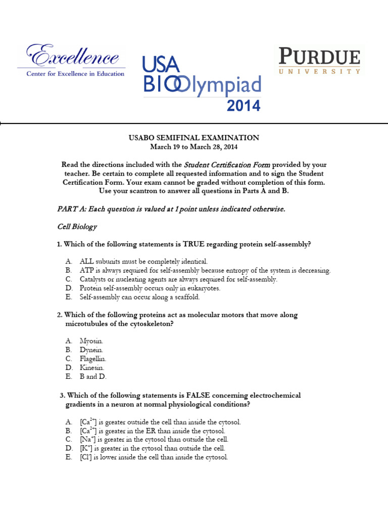 USABO 14 Semifinal Final | PDF | Dominance (Genetics) | Biochemical Cascade