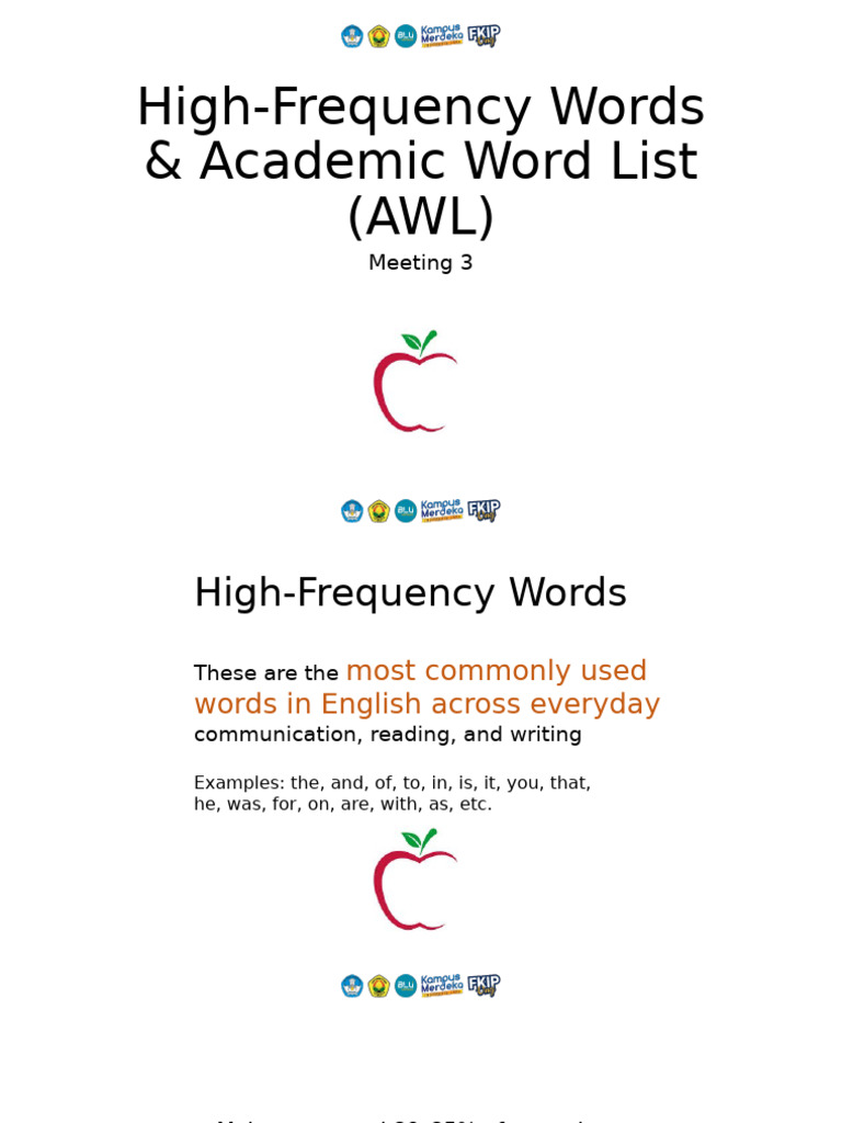 Meeting 3 - High-Frequency Words & Academic Word List (AWL) | PDF