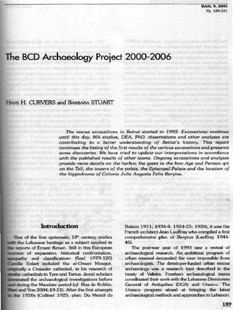 Curvers and Stuart 2007 (2005) The BCD Archaeology Project 2000-2006 | PDF