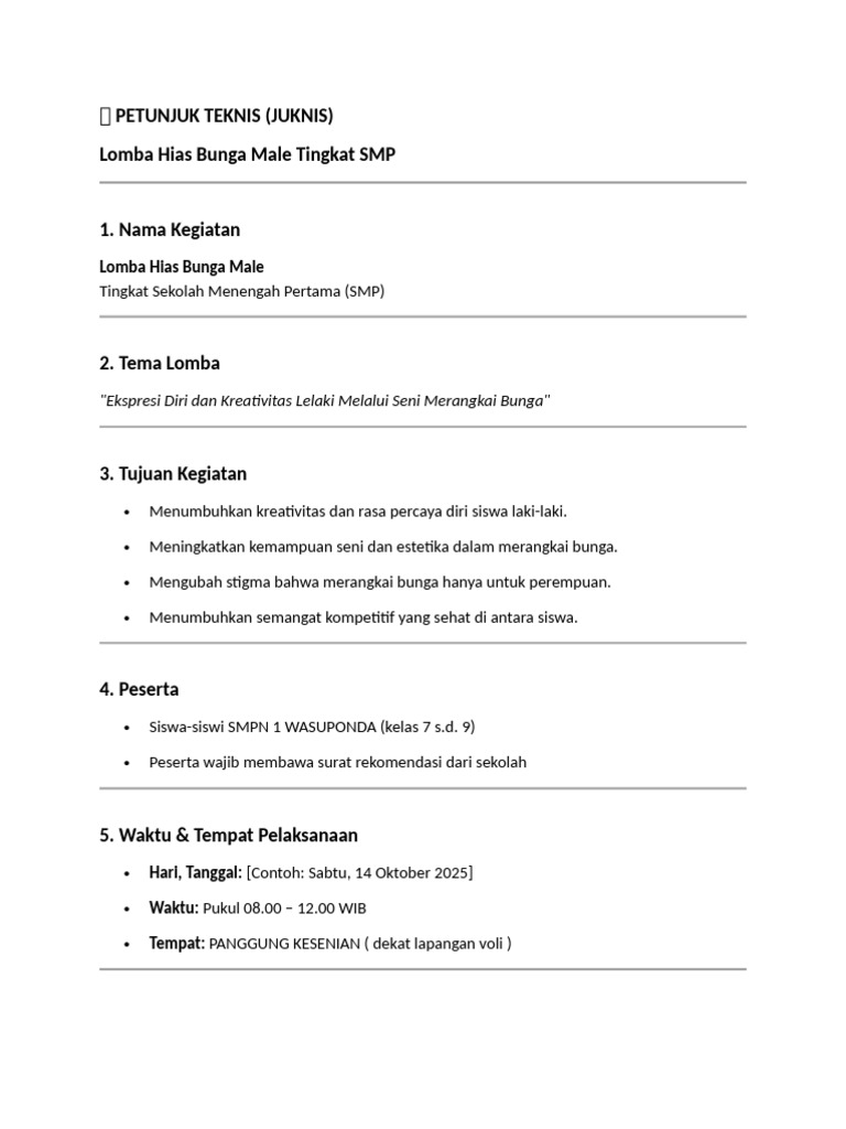 ? Petunjuk Teknis Lomba Hias Bunga Male | PDF