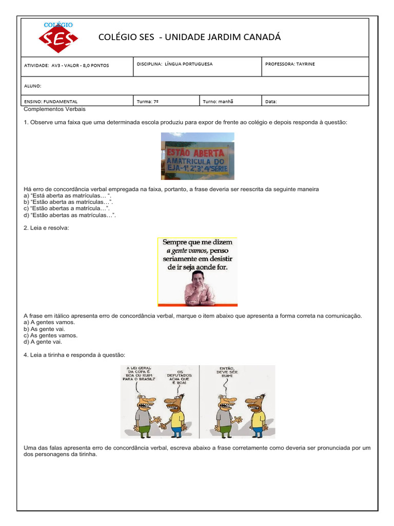 7º Ano Transitividade Verbal Direto e Indireto | PDF | Objeto ...