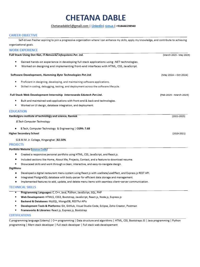 Chetana Dable 8446598940 | PDF | Web Development | Java Script