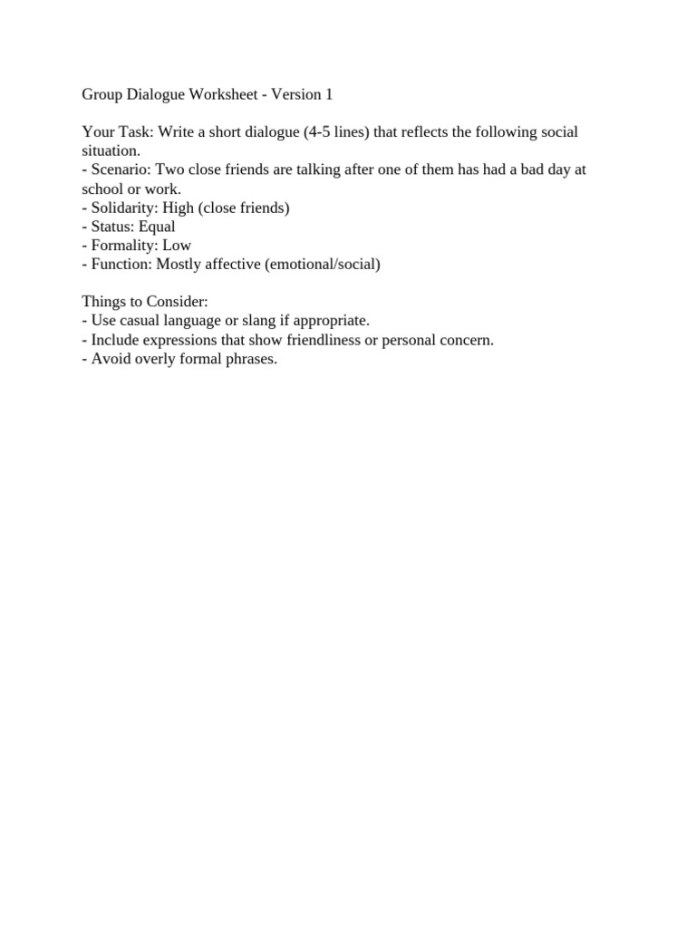 Group Dialogue Worksheet | PDF | Psychology | Psychological Concepts
