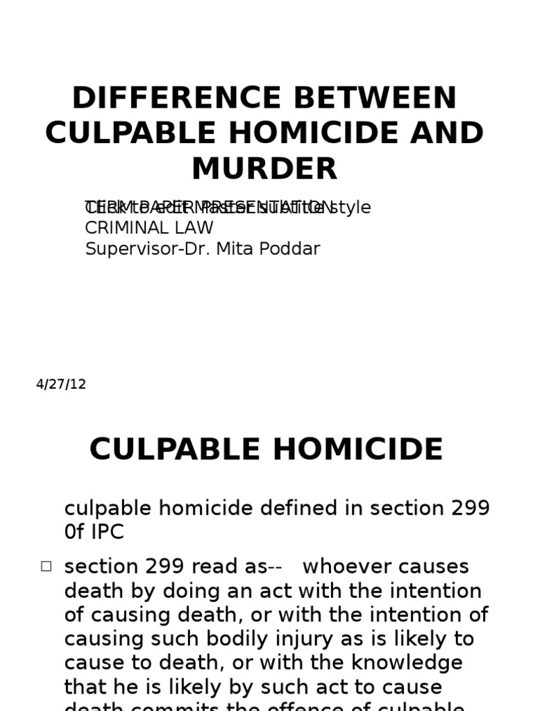 Difference Between Culpable Homicide and Murder | PDF | Murder | Public Law