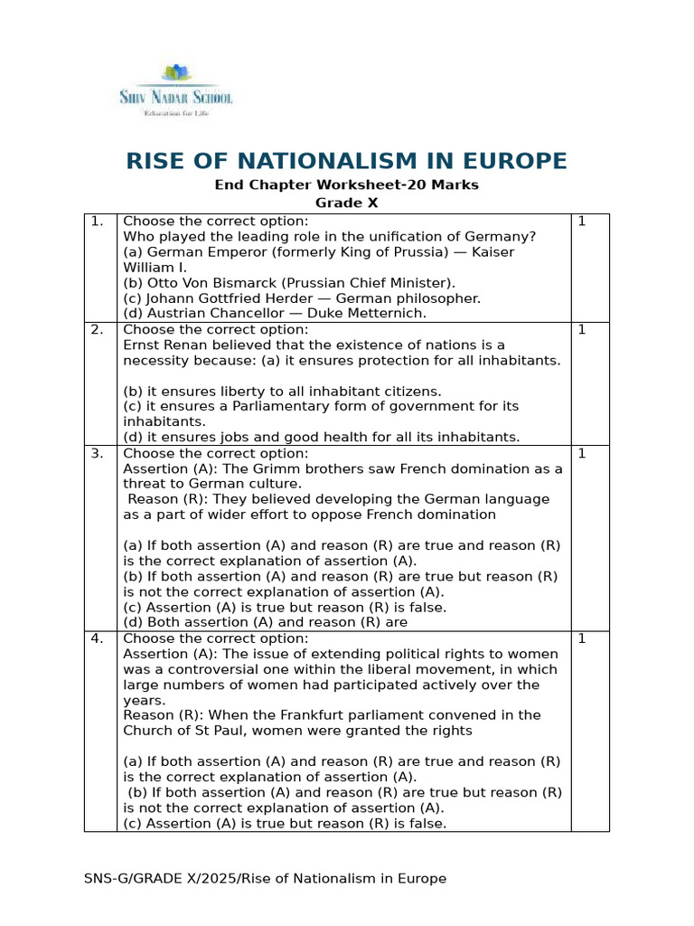 End Chapter Worksheet - Nationalism in Europe | PDF | German Empire