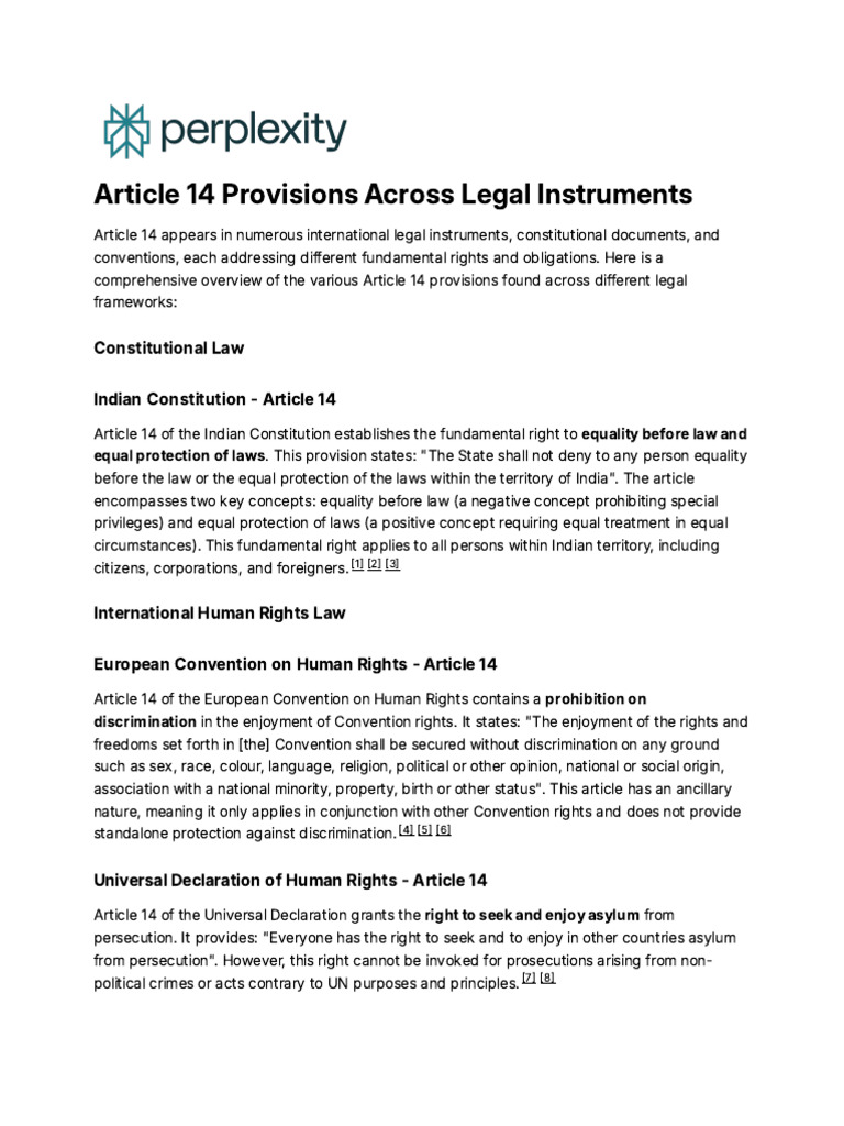Article 14 Provisions Across Legal Instruments | PDF | Treaty | Human ...