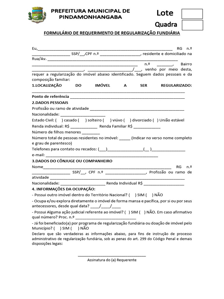 Formulário de Regularização Fundiária | PDF