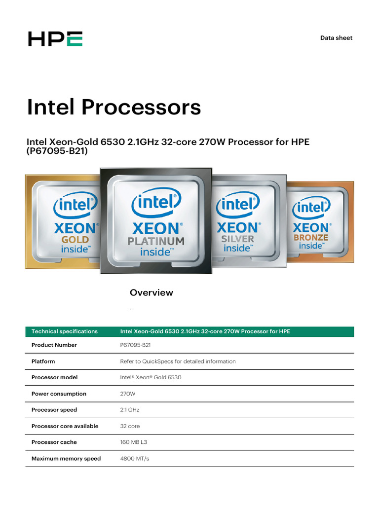 Intel Xeon Gold 6530 Processor Specs | PDF | Computer Architecture ...