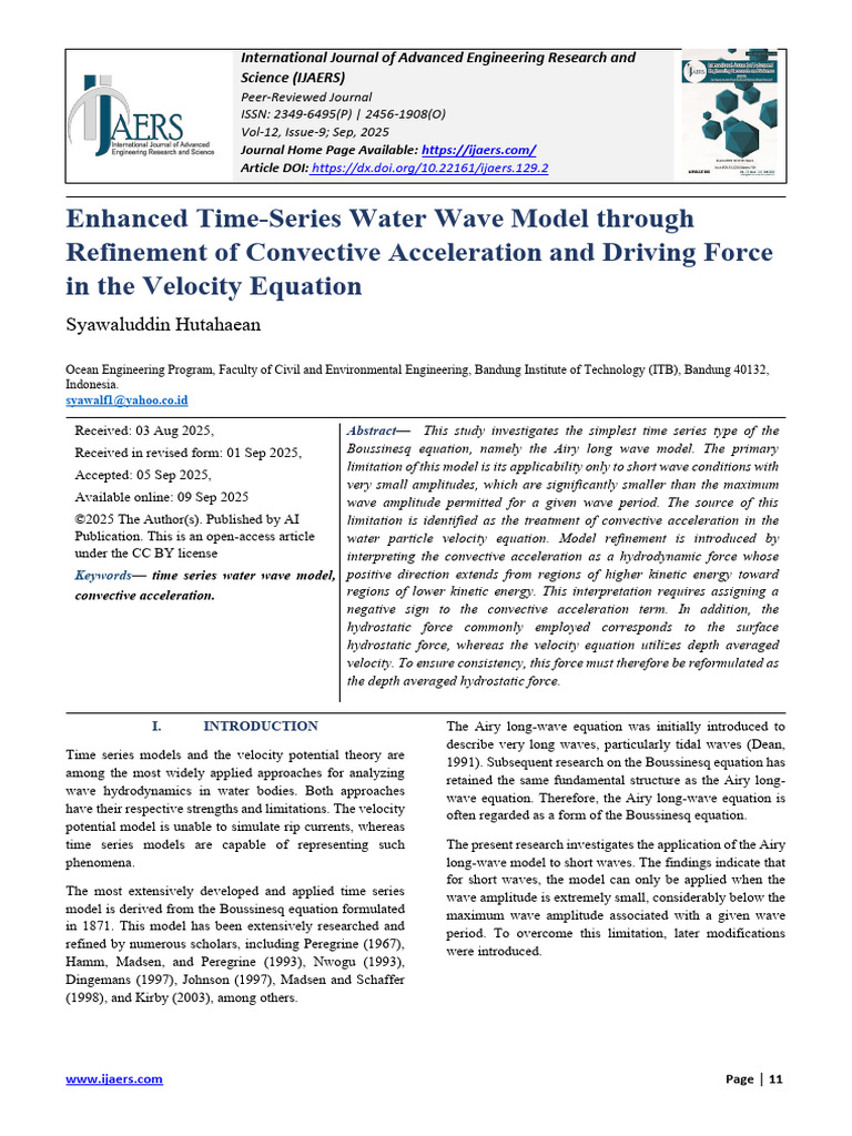 Enhanced Time-Series Water Wave Model Through Refinement of Convective ...