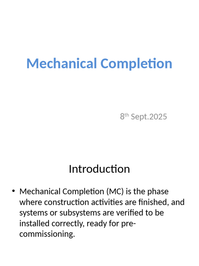 Understanding Mechanical Completion (MC) | PDF