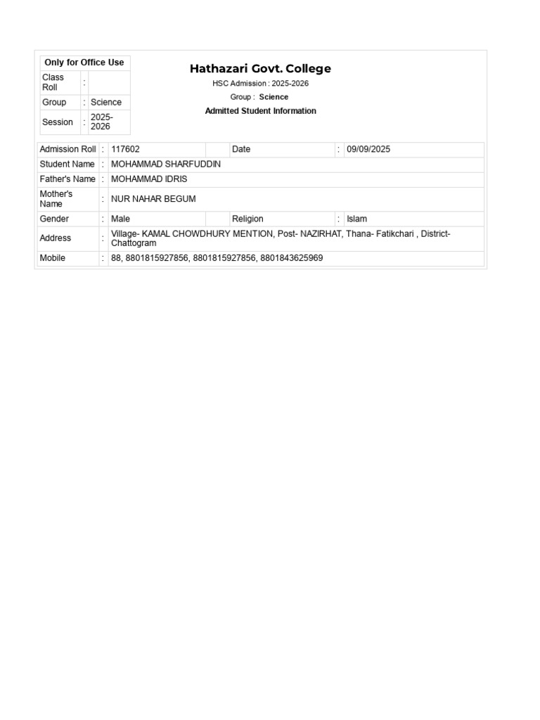 HSC Admission Details for Science Group | PDF