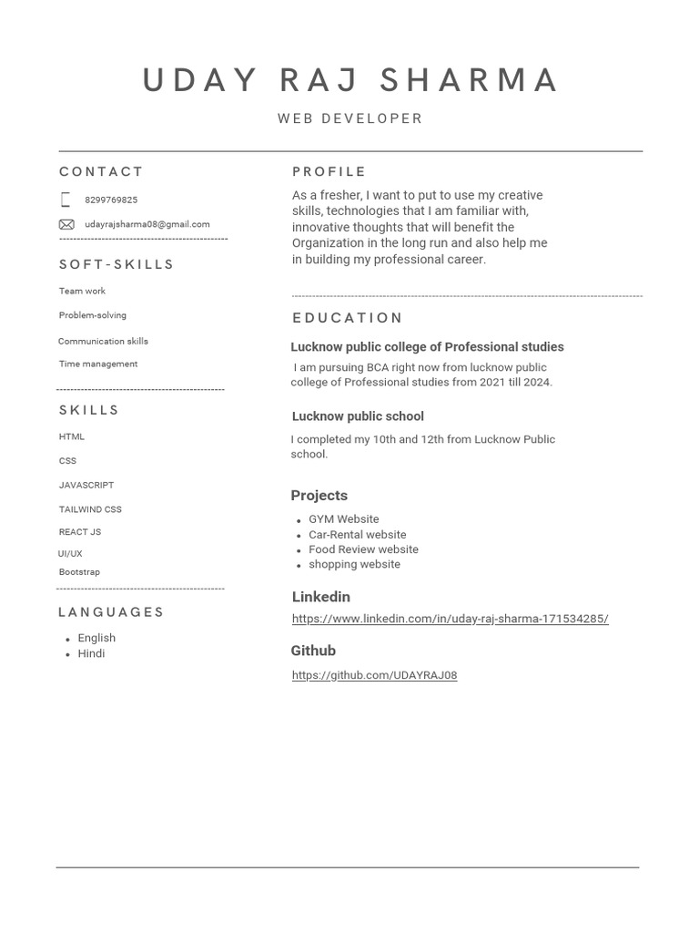 Minimalist White and Grey Professional Resume | PDF