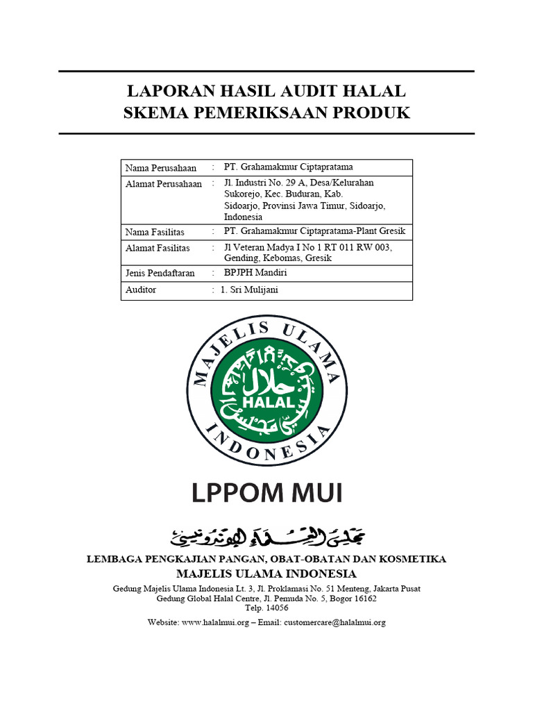 F.7.2-12 Laporan Hasil Audit Skema Pemeriksaan Produk (BPJPH) B-0 | PDF
