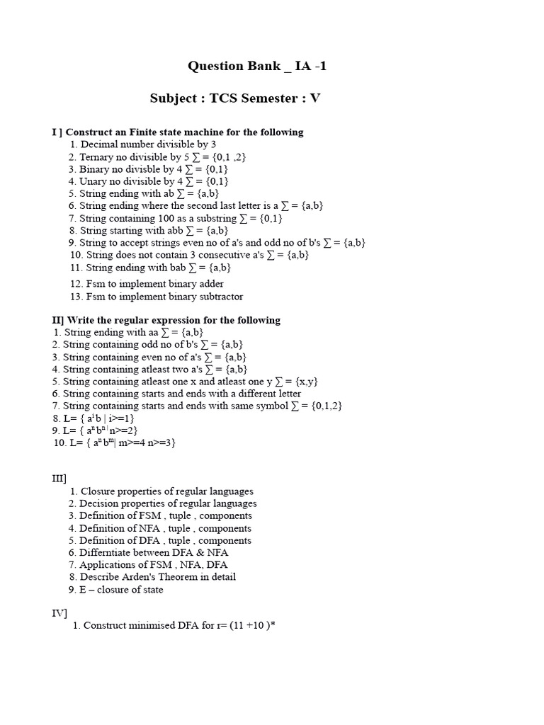 Question Bank - IA1 - ODD TCS - 2023 | PDF