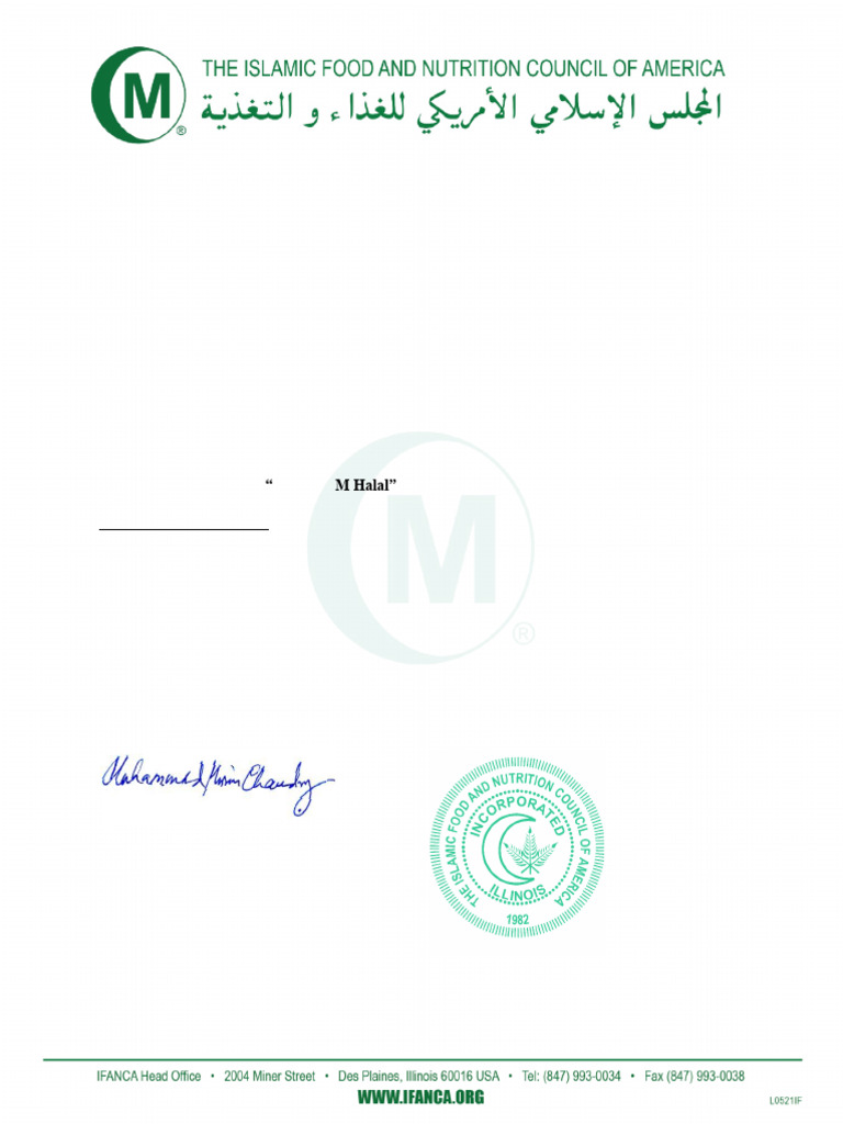 IFANCA Halal Certification for Mobil SHC | PDF