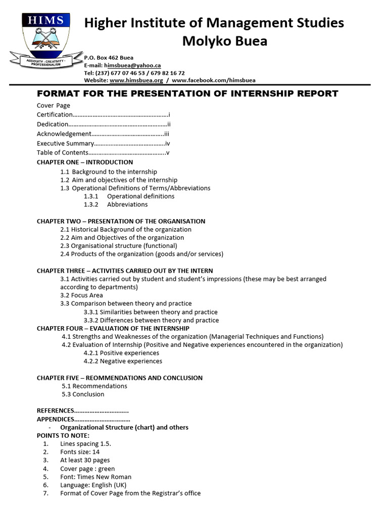 Internship Report Presentation Format | PDF