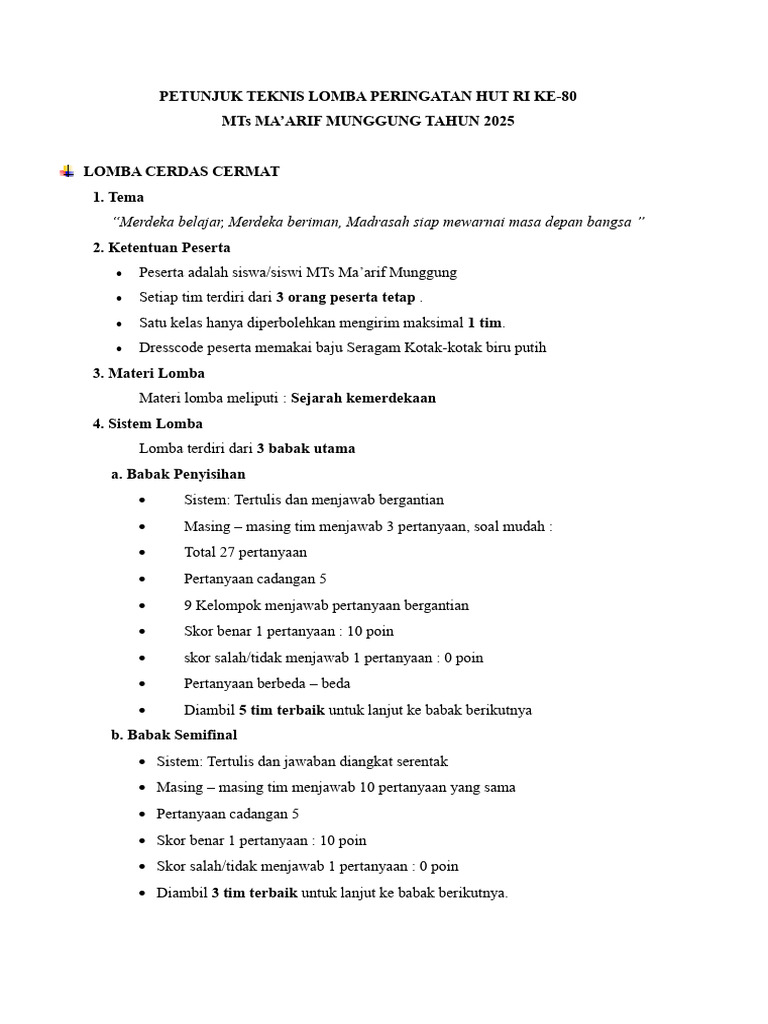 Petunjuk Teknis Lomba Agustusan 2025 | PDF