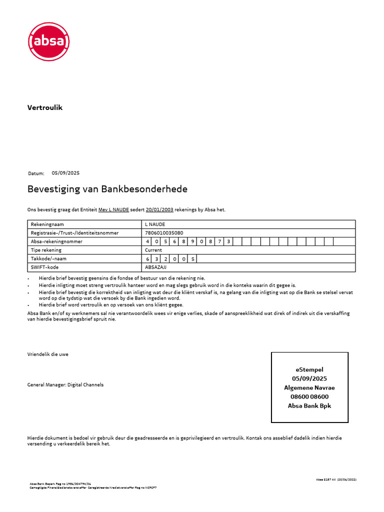 Bank Confirmation Letter | PDF