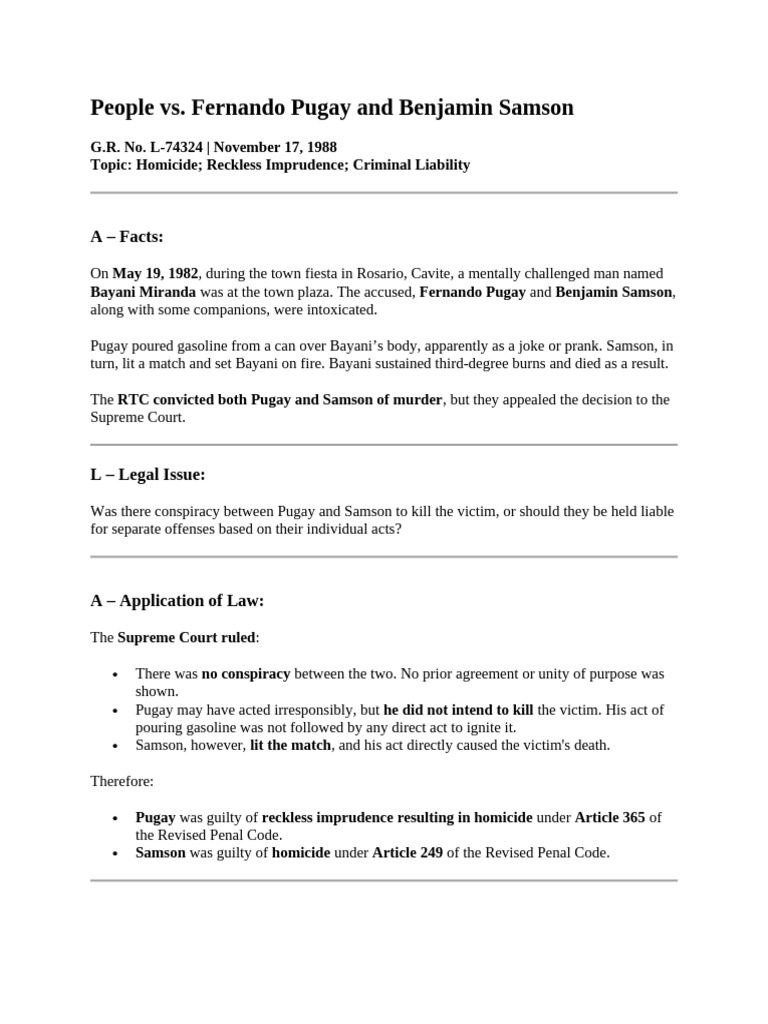 Pugay and Samson: Homicide Ruling | PDF | Criminal Law | Criminal Justice
