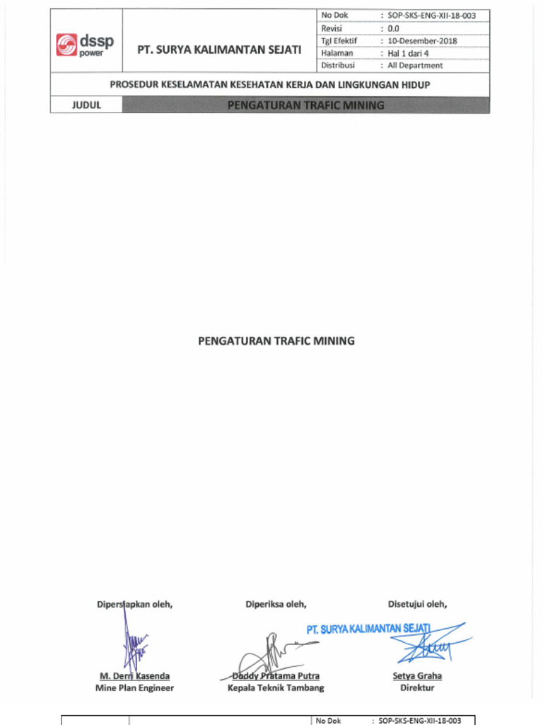 SOP-SKS-ENG-003-Pengaturan Trafic Mining | PDF