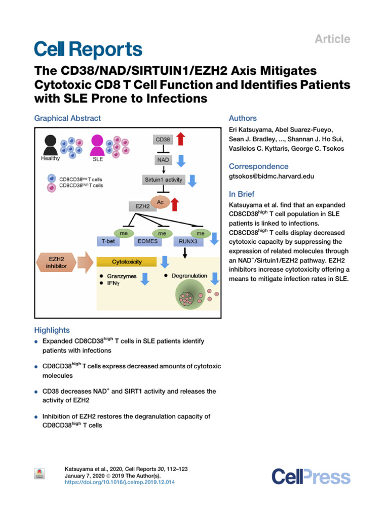 The CD38-NAD-SIRTUIN1-EZH2 Axis Mitigates Cytotoxic CD8 T Cell Function ...