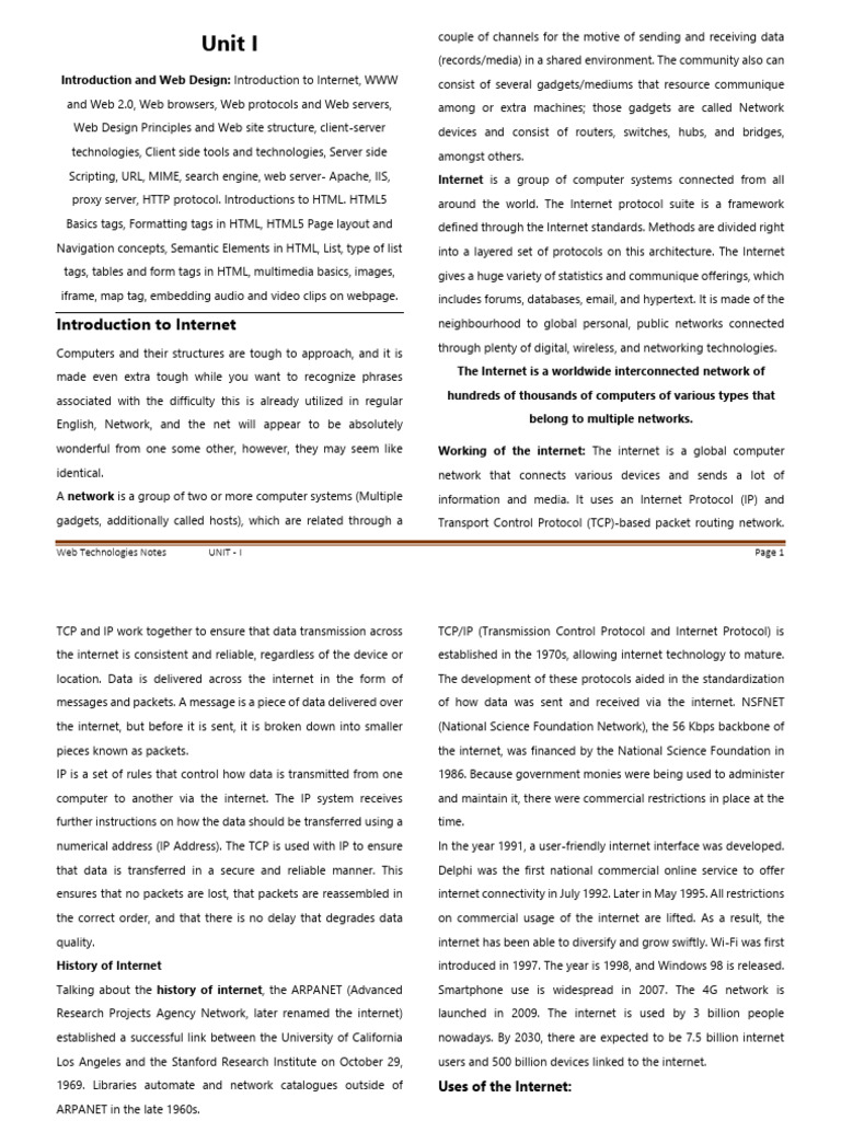 Unit I Web Technologies | PDF | World Wide Web | Internet & Web