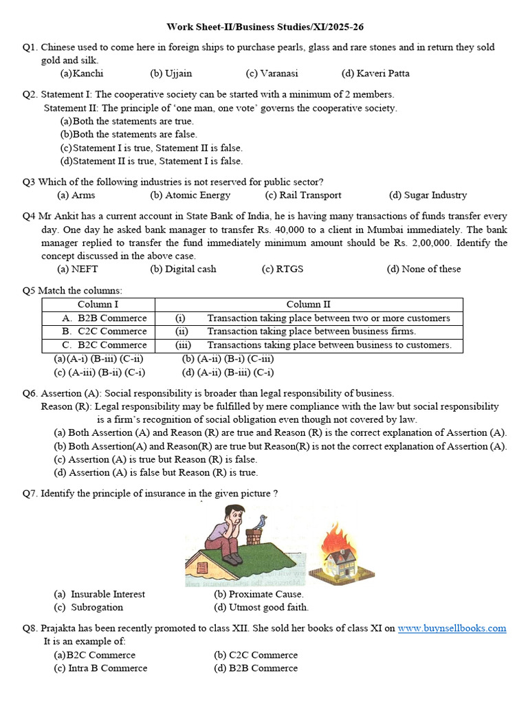 Business Studies Worksheet for XI 2025-26 | PDF | Banks | Reserve Bank ...