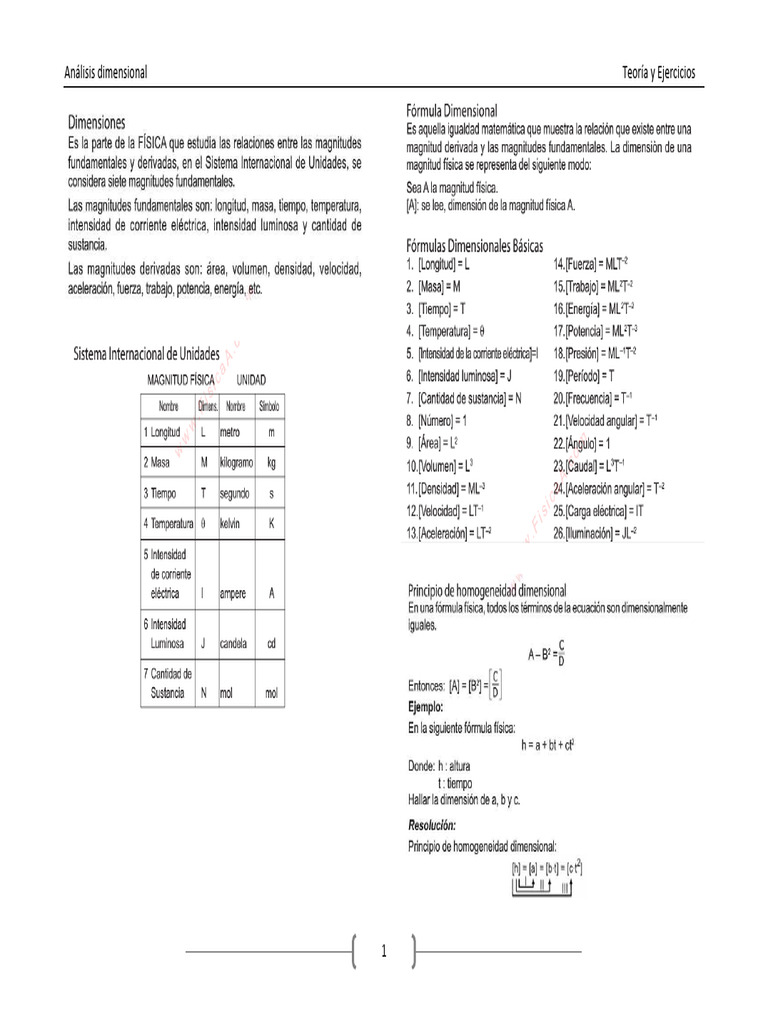 Análisis Dimensional: Teoría y Ejercicios | PDF