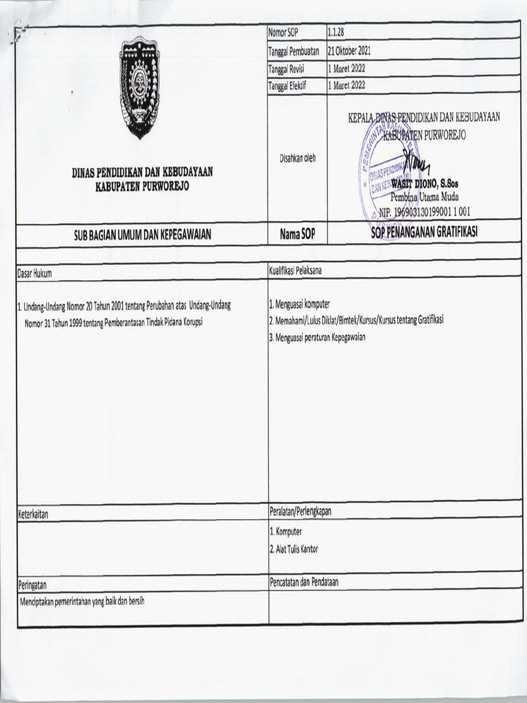 Sop Penanganan Gratifikasi | PDF