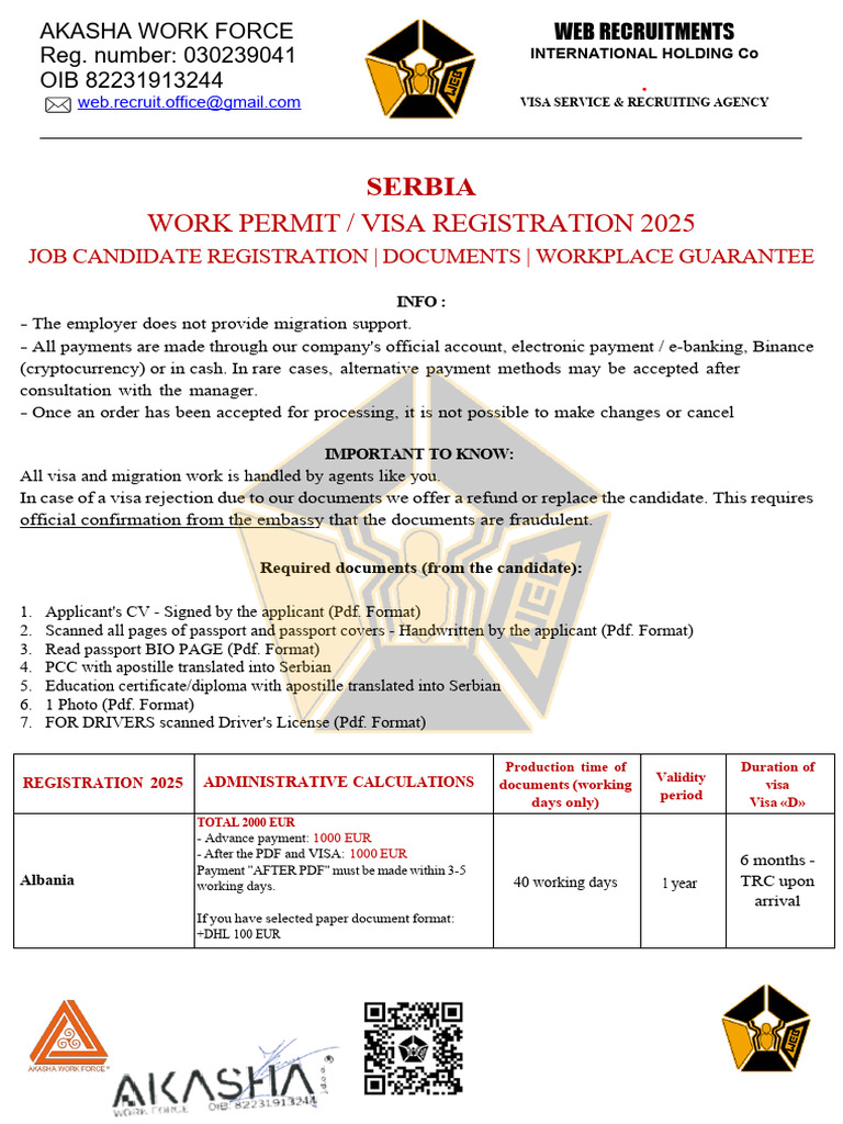 Serbia Work Permit Registration 2025 | PDF | Travel Visa | Government ...