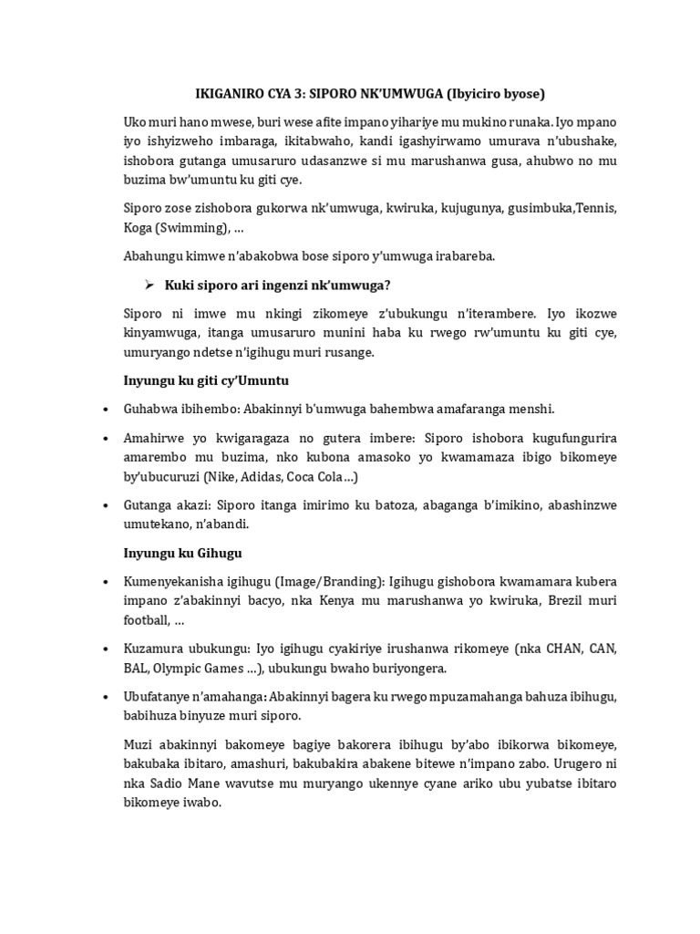 Ikiganiro Cya 3 Siporo Nk'Umwuga | PDF