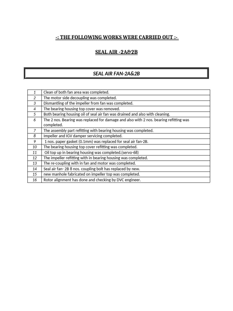 Seal Air Fan Maintenance Report | PDF | Chemical Engineering | Fluid ...