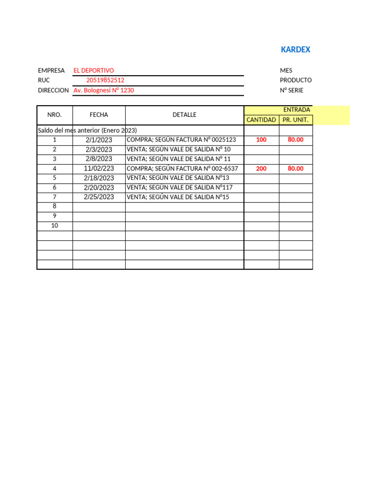 Kardex de Calzado Deportivo Feb-23 | PDF