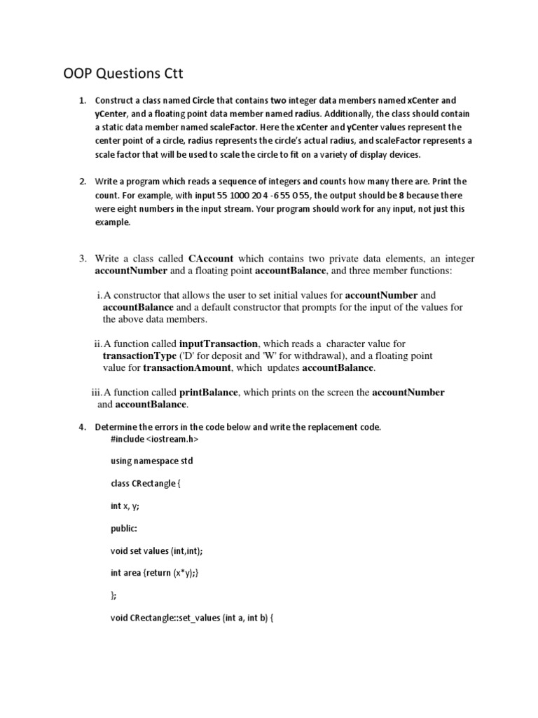 OOP Questions | PDF | Input/Output | Pointer (Computer Programming)