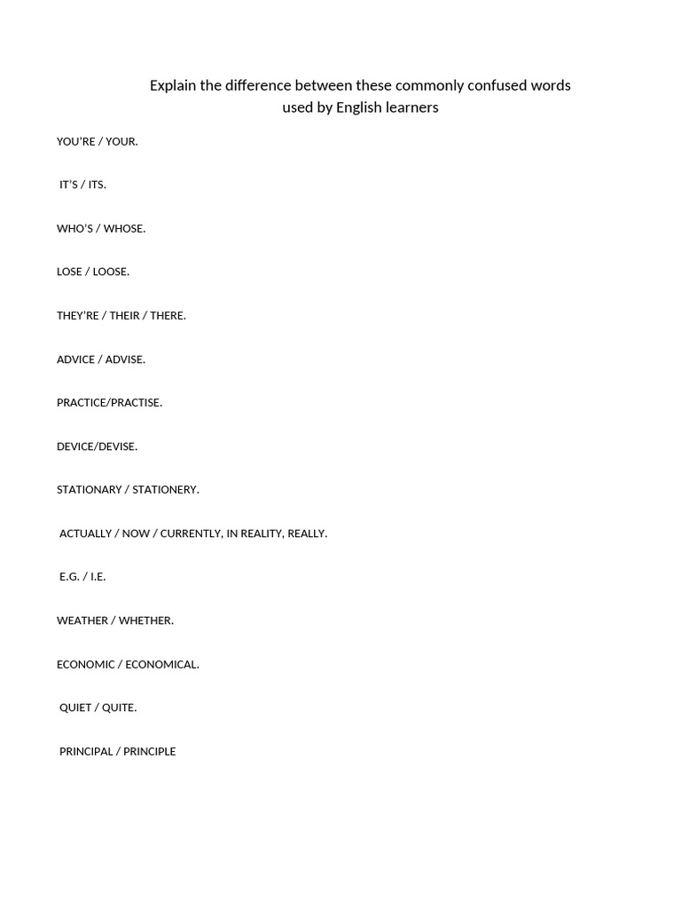 Explain The Difference Between These Commonly Confused Words Used by ...