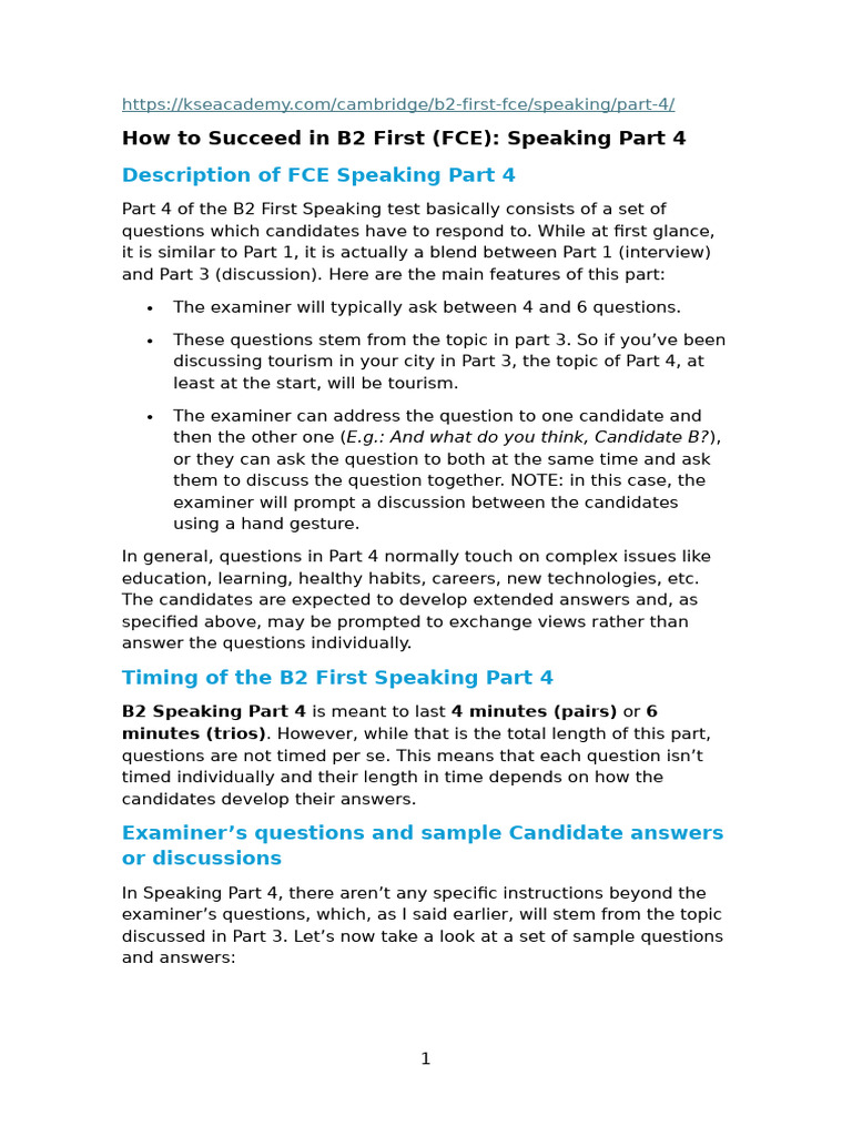 FCE Speaking Part 4: Success Tips | PDF | Question | Conversation