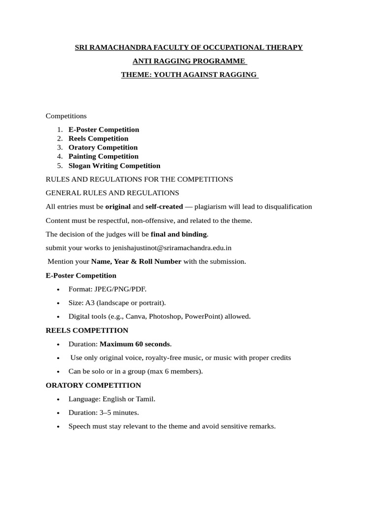 Anti-Ragging Programme Rules and Regulations | PDF