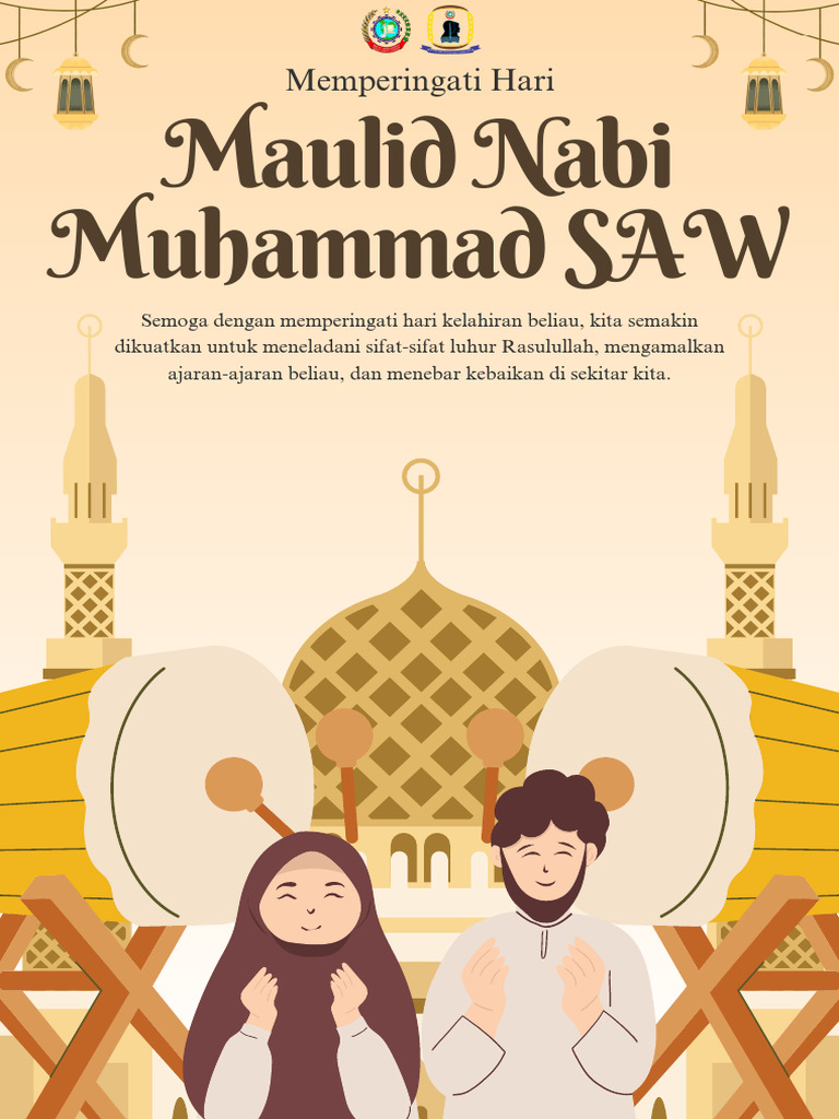 Krem Dan Kuning Ilustrasi Poster Ucapan Memperingati Maulid Nabi ...