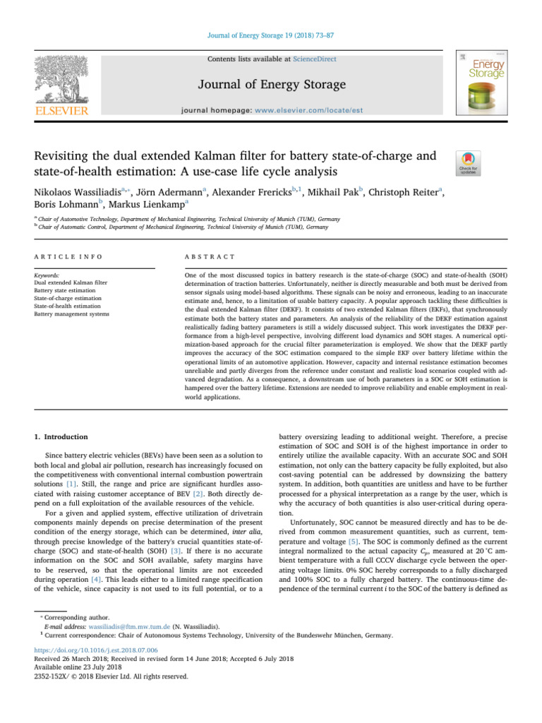 DEKF for Battery SOC and SOH Estimation | PDF | Kalman Filter | Applied ...