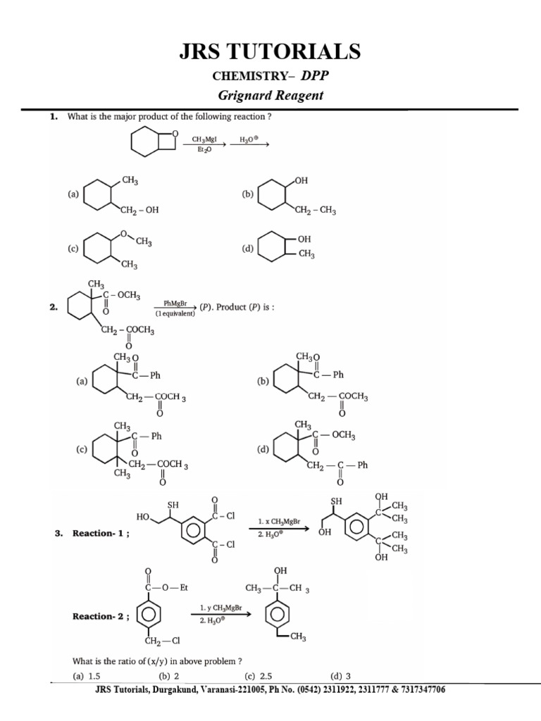 Grignard Reagent Chemistry DPP Guide | PDF