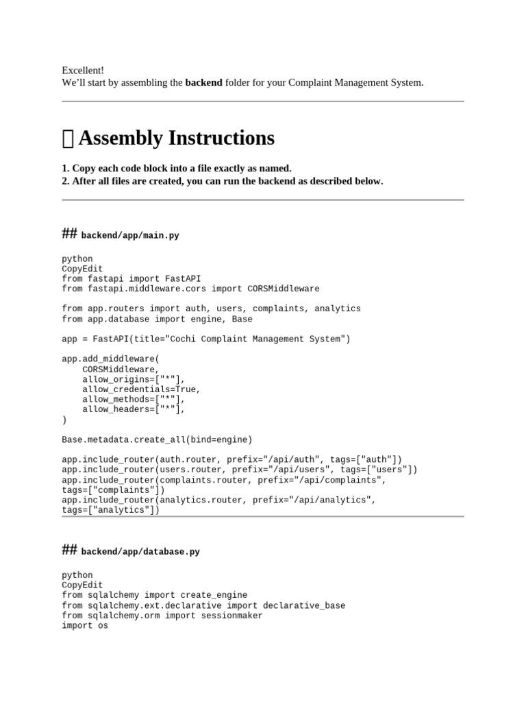 Assembly Instructions: Backend | PDF | Data Management | Software